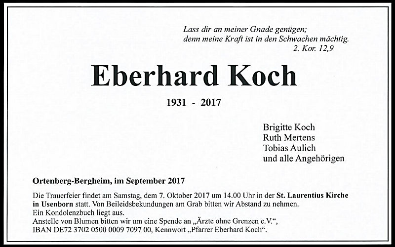 Nachruf Herr Eberhard Koch